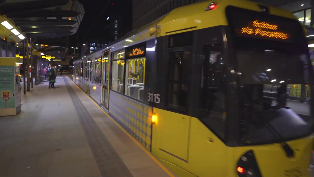 United Kingdom, Manchester, tram night ride from Saint Peter's Square ...