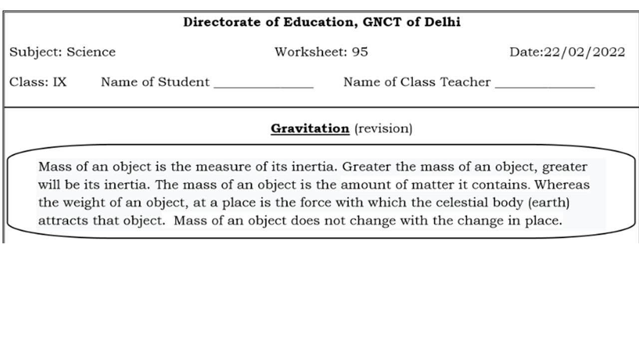 Science Worksheet 95 Class 9 (22/2/22) English Medium | Worksheet 95 ...