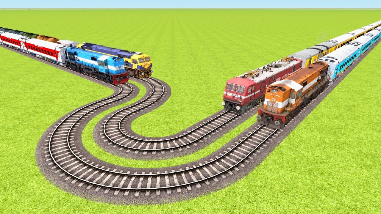 4 TRAINS VS HIGH PRESSUR FACE TO FACE SQUARE SHAPE RAILROAD TURNS ️ ...