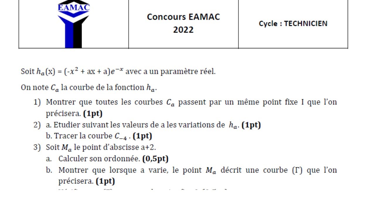 Solution Exercices 2 Maths Concours EAMAC 2022 Niveau Technicien Supérieur. - YouTube