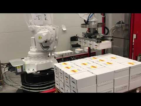 Robotic Palletizing And Stretch Wrapping Label Apply - YouTube