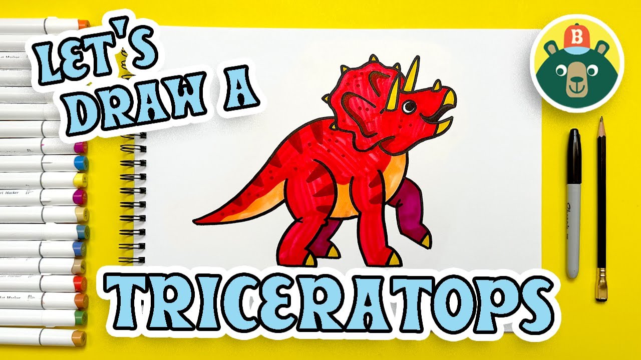 How to Draw a TRICERATOPS | Easy Step-by Step for Kids - YouTube