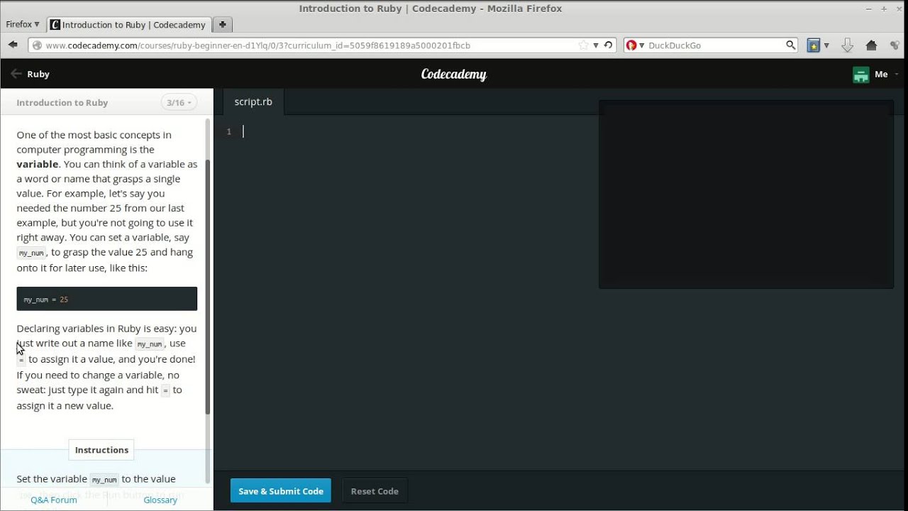 Codecademy Introduction To Ruby 316 Variables Youtube