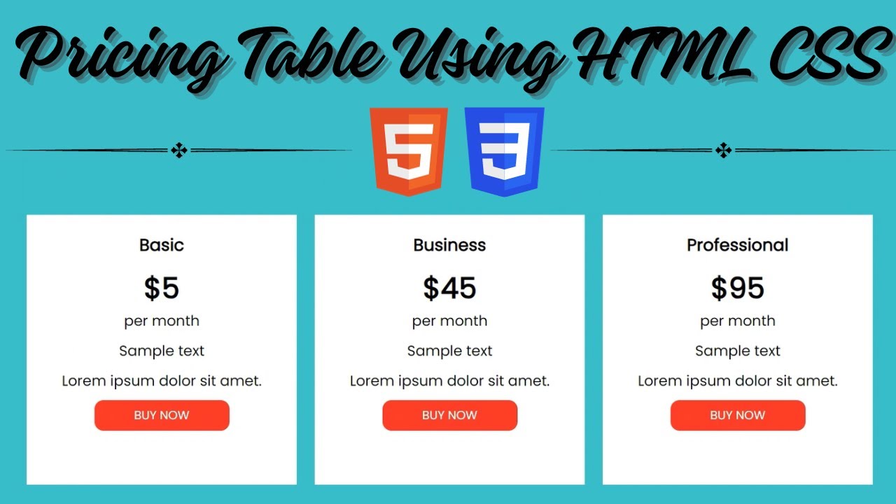 How To Create Responsive Pricing Table Using Html And Css Youtube 6612