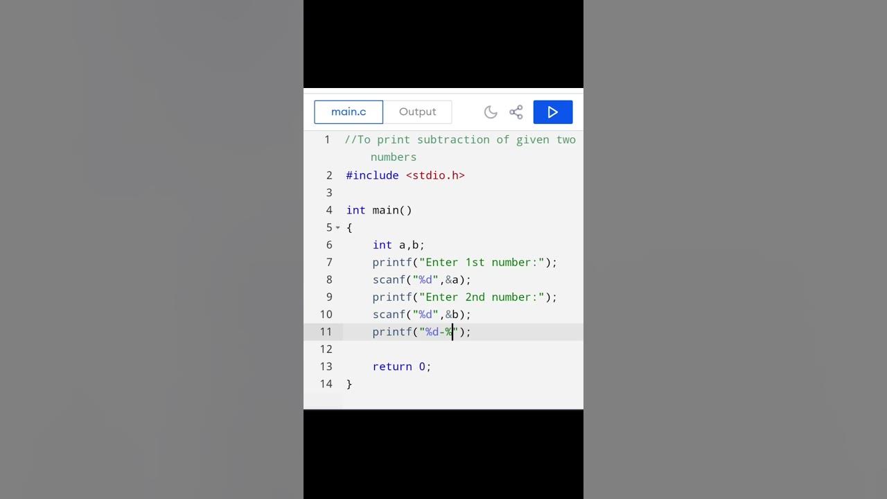 Easy Way To Print Substraction Of Two Numbers C Language Coding