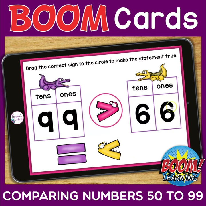 Distance Learning Math Games | Comparing Numbers Between 50 and 99 BOOM ...