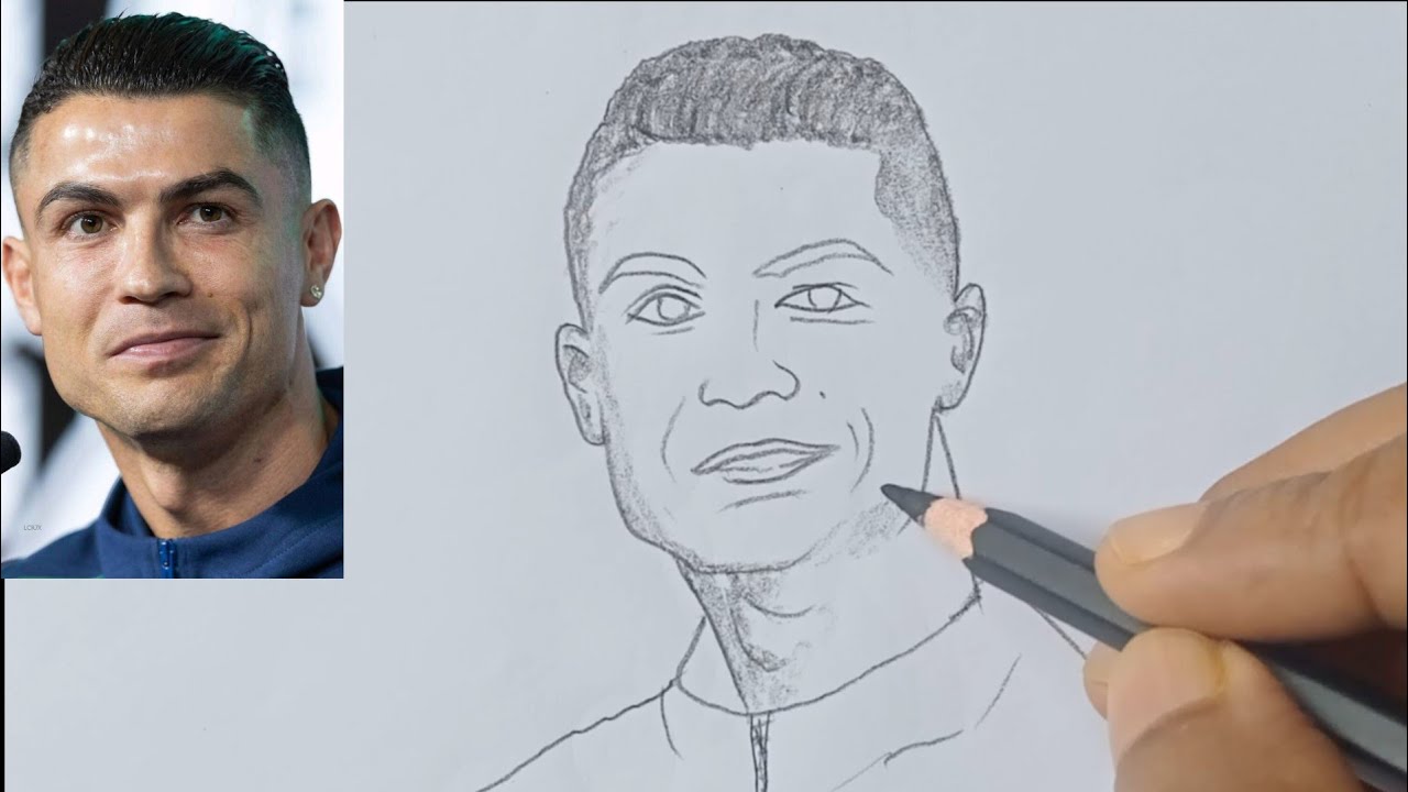 Drawing Cristiano Ronaldo's Portrait Full Face Sketch Tutorial - YouTube