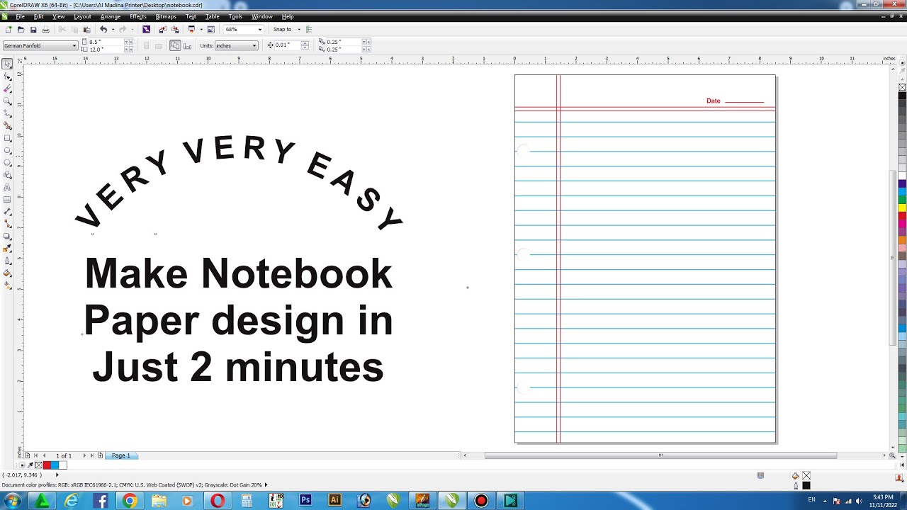 How to make notebook paper design for beginners, coreldraw mein ...