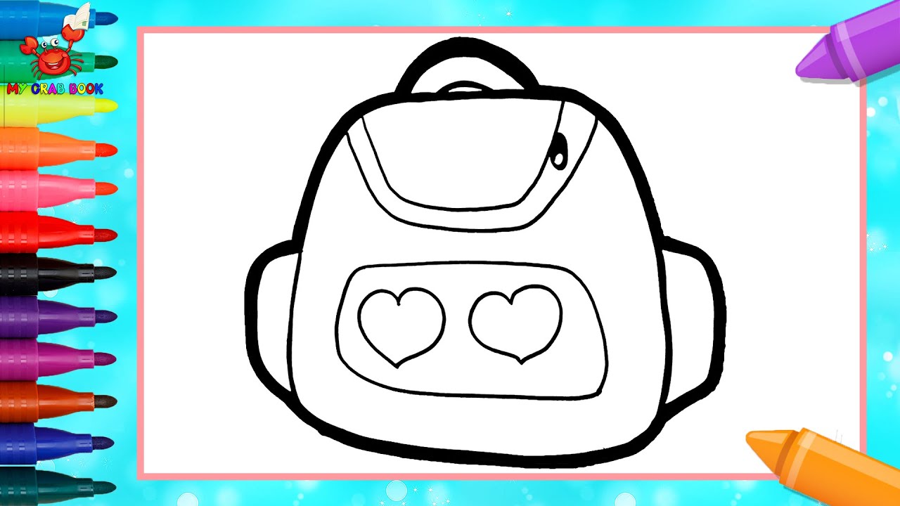 School bag drawing || School bag drawing step by step || draw a ...