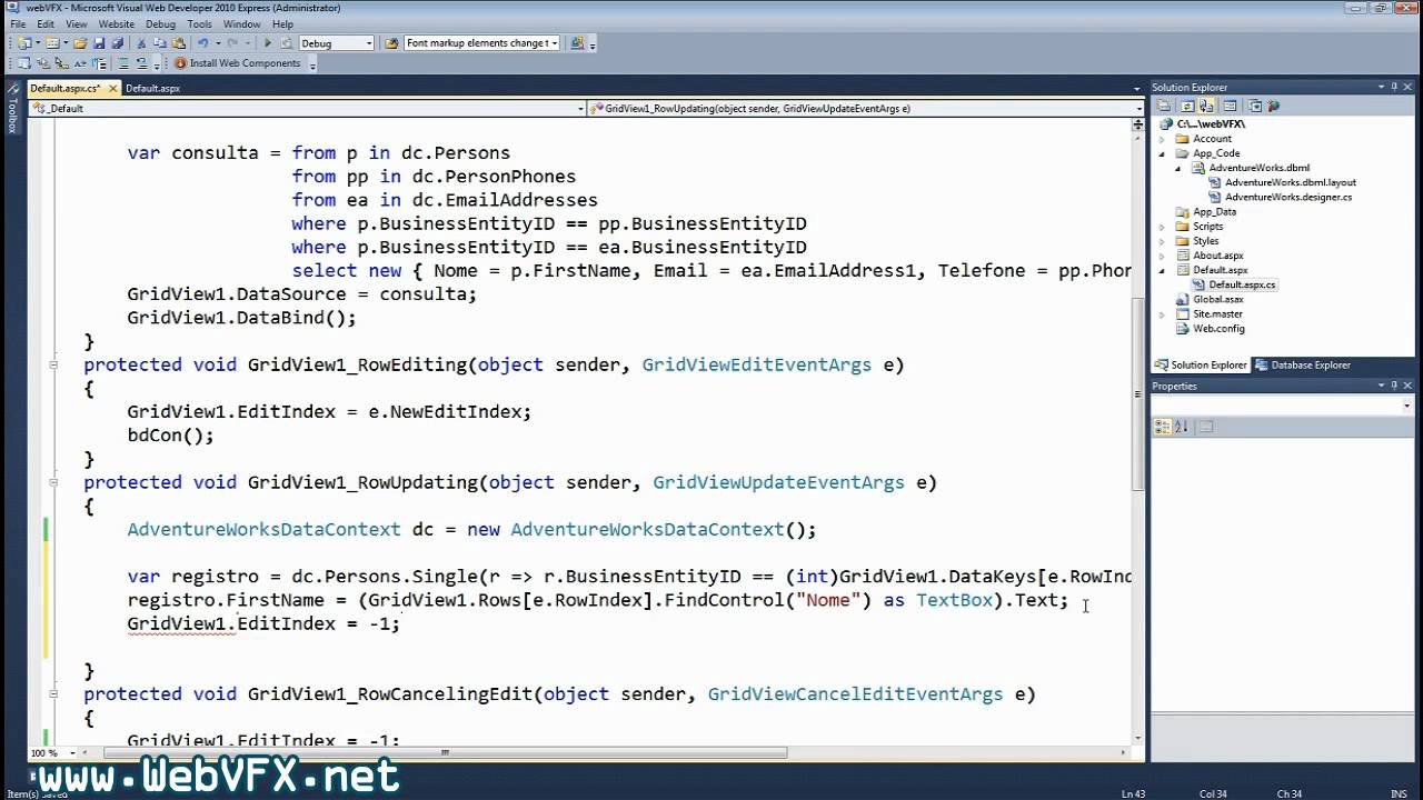 ASP.NET - GridView completo em C# e LINQ TO SQL parte 4/5 - YouTube