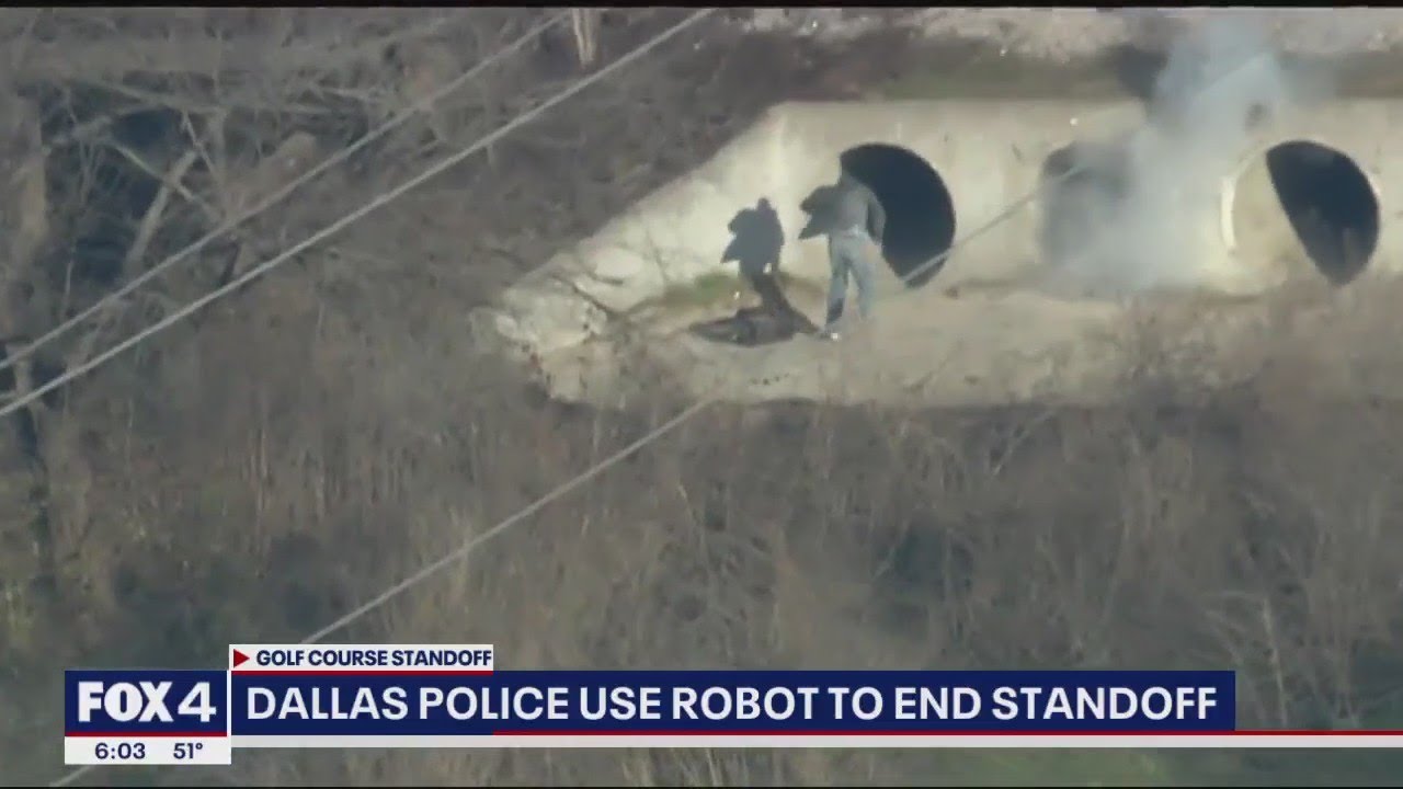 Dallas police use robot to end golf course standoff - YouTube