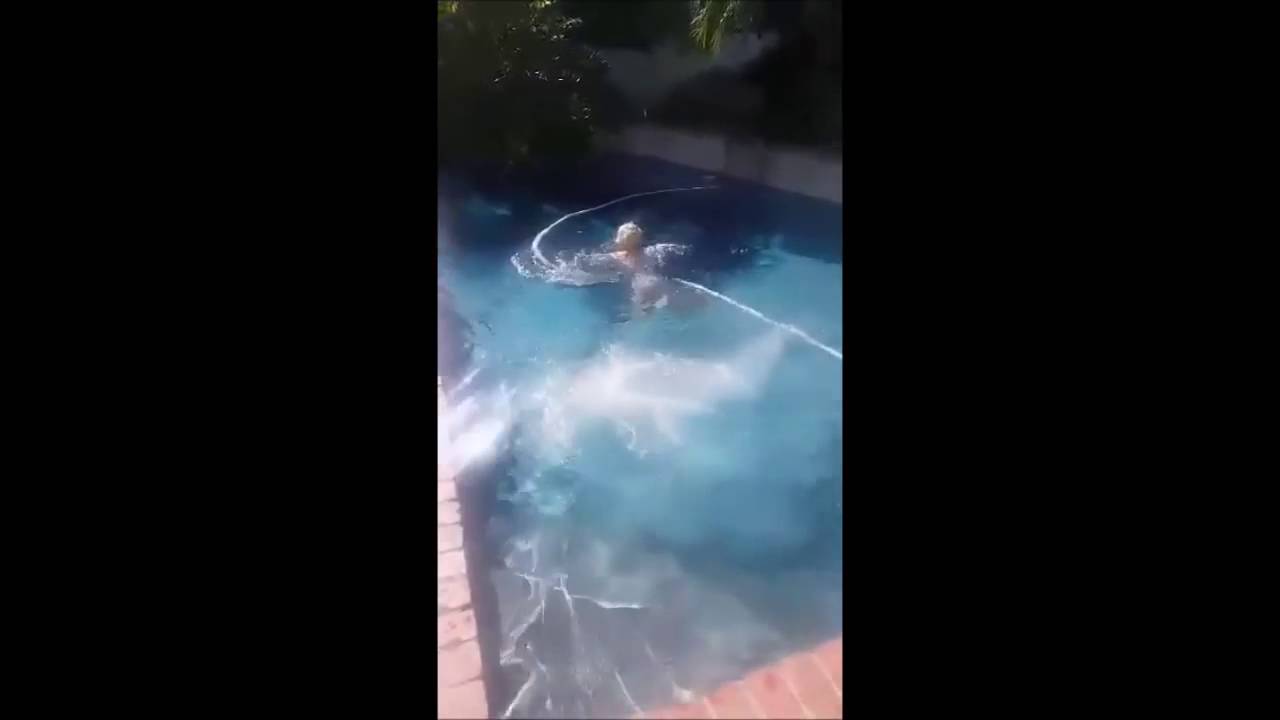 Justin Bieber swimming in the pool in Los Angeles, California February ...