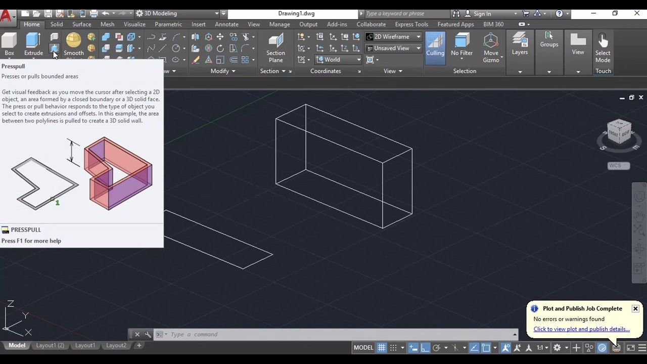 3D - Presspull from 2D to 3D - AutoCAD 2019 - YouTube