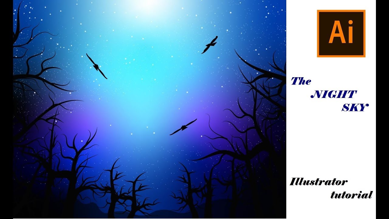 "NIGHT SKY" Landscape Illustration in Adobe illustrator |beginners ...