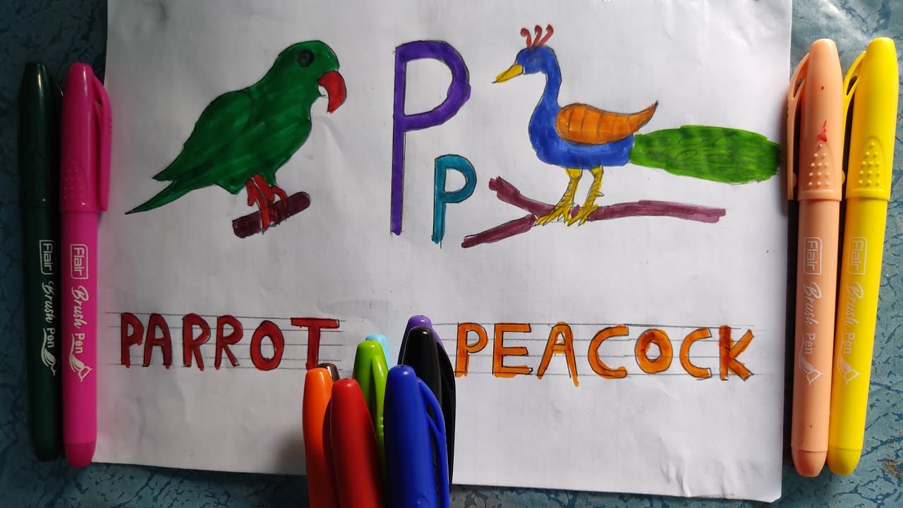 P for Parrot P for Peacock colour छोटे बच्चो की पढ़ाई #ckkidsclass ...