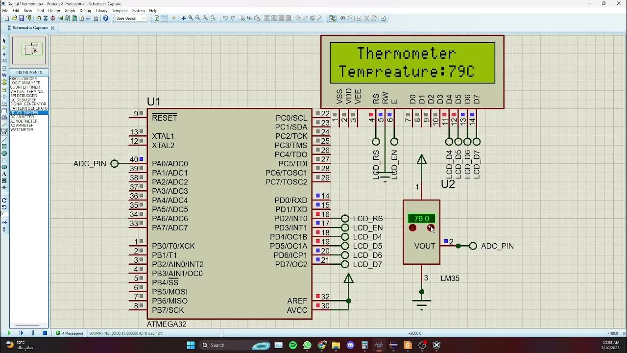 Digital Thermometer Avr Atmega32 Proteus Simulation Youtube