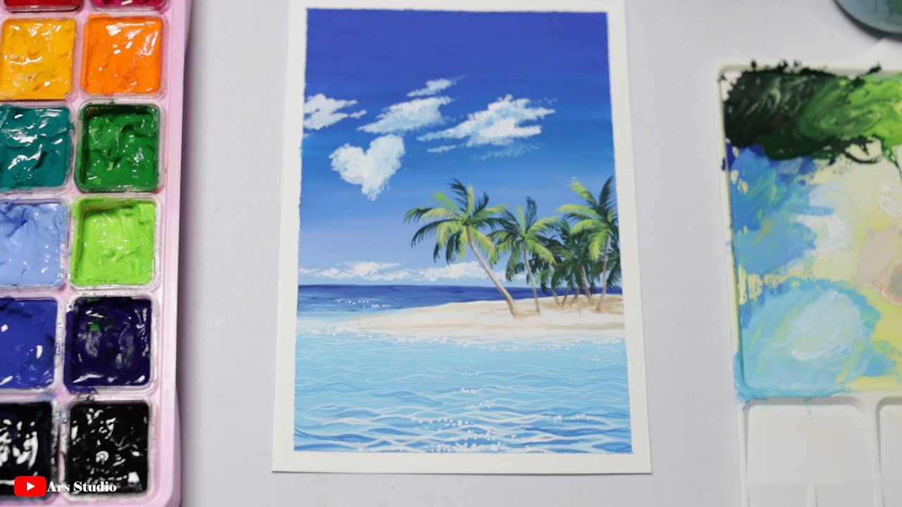 Paint With Me #14 | Beach Gouache Painting Tutorial For Beginners ...