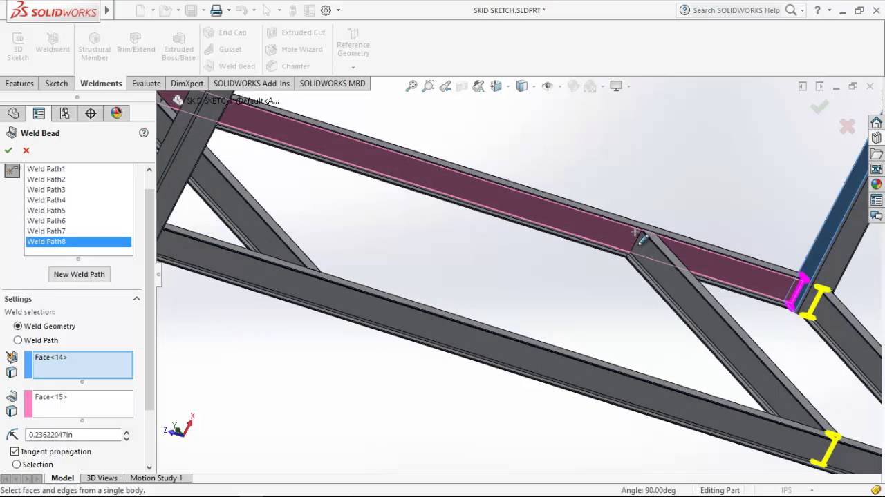 Solidwork 2016 weldmets tutorial-how to weld on weldment profile - YouTube