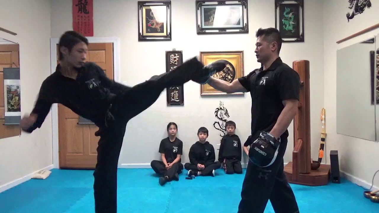 Reverse Hook Kick, 3 Punch Combo - Kung Fu Focus Mitt Training - YouTube