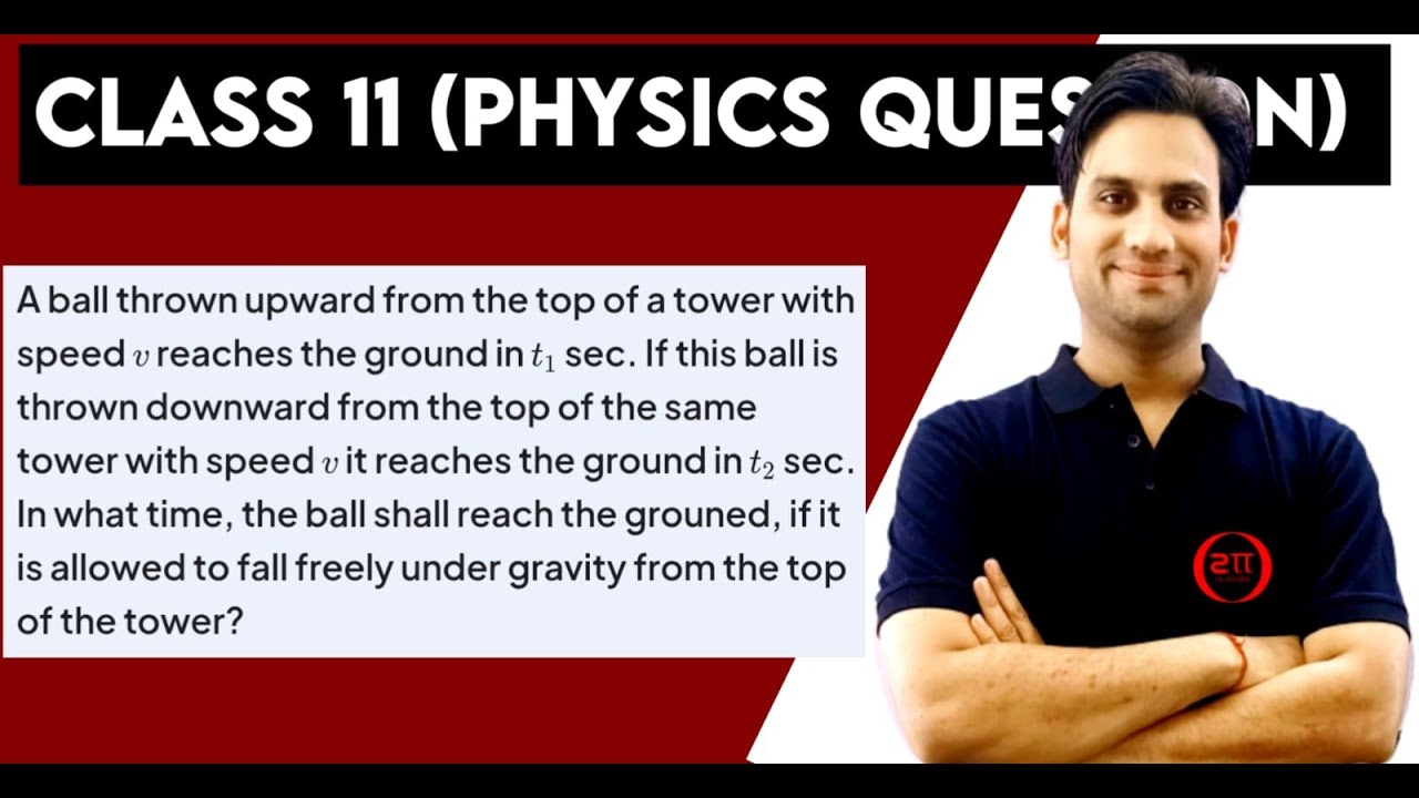 A ball thrown upward from the top of a tower with speed v reaches the ...
