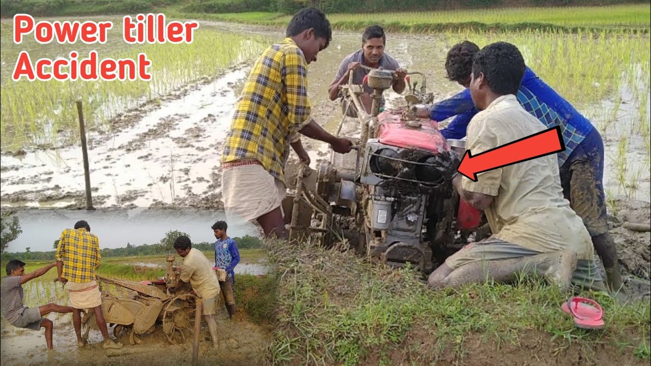 Power Tiller [Live] Accident while puddling || Very dangerous power ...