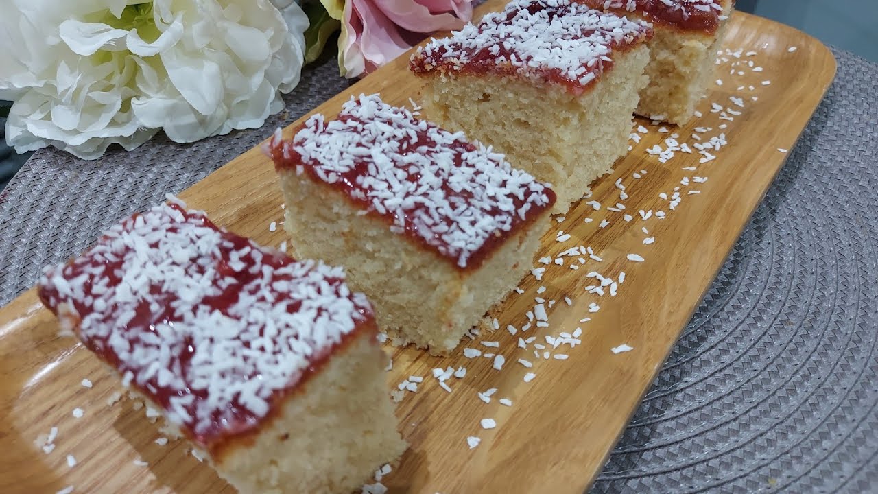 Classic jam and coconut old school tray bake||Super moist vanilla ...
