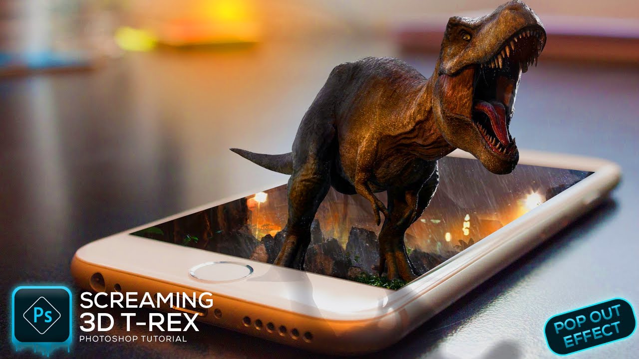 Screaming 3D T-Rex popping out from your phone | Pop Out Photoshop ...