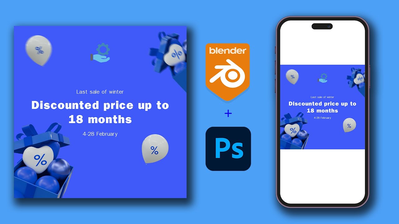Blender 3D Social media post design + Photoshop #blender #3d ...