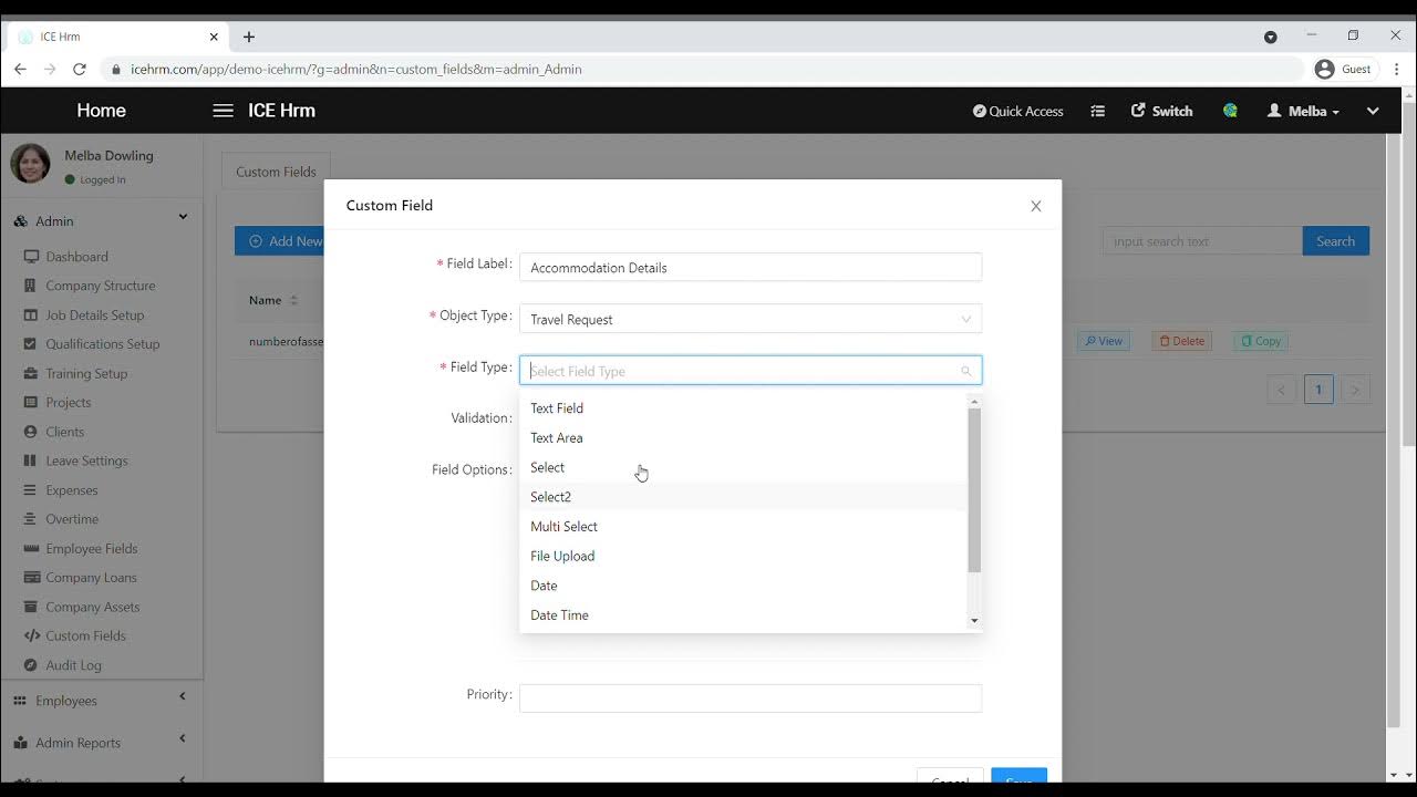 IceHrm - Travel Request Custom Fields - YouTube