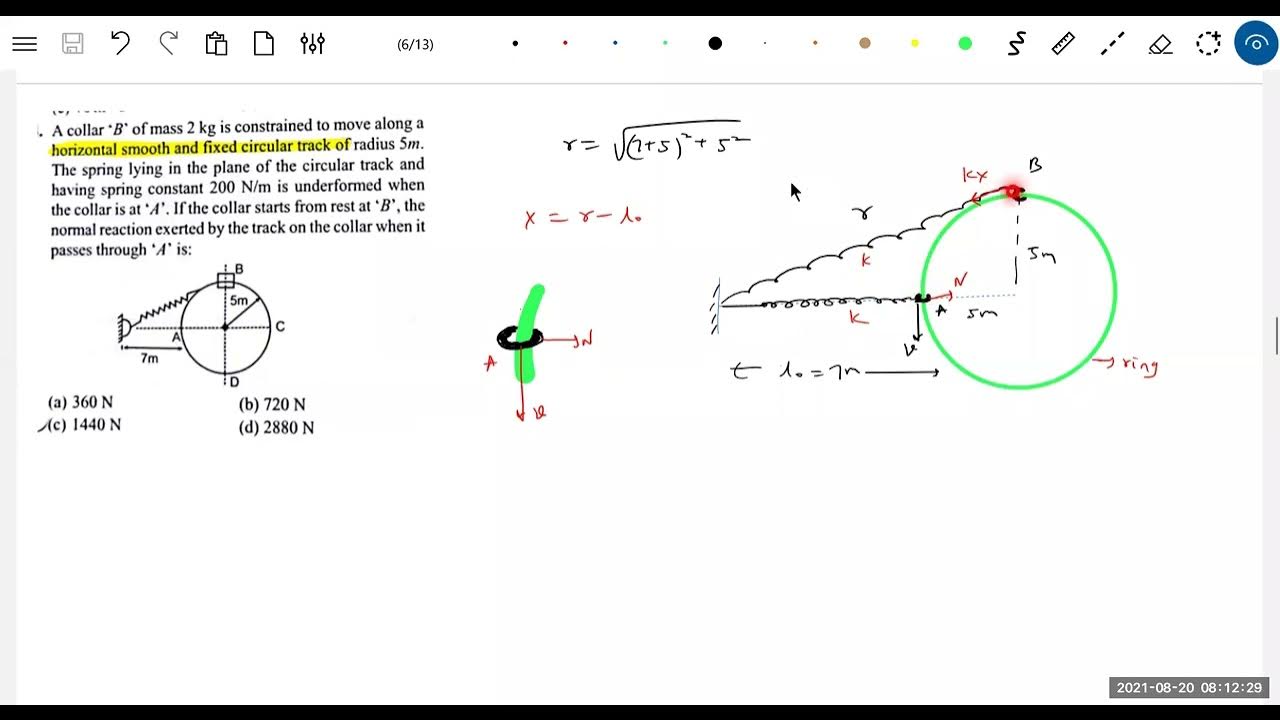 30) spring force and circular motion | A collar B of mass 2 kg is constrained to move along a ...