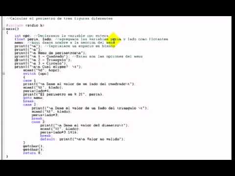 Ejemplo de programa con menu en C con switch case - YouTube