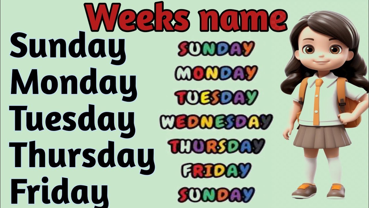 Learn weeks name with spelling||सप्ताह के नाम|Sunday, Monday, Tuesday ...