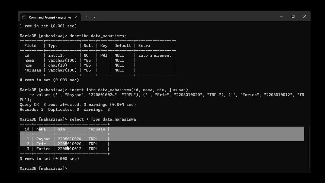 Cara menggunakan DBMS dengan Command Prompt - YouTube