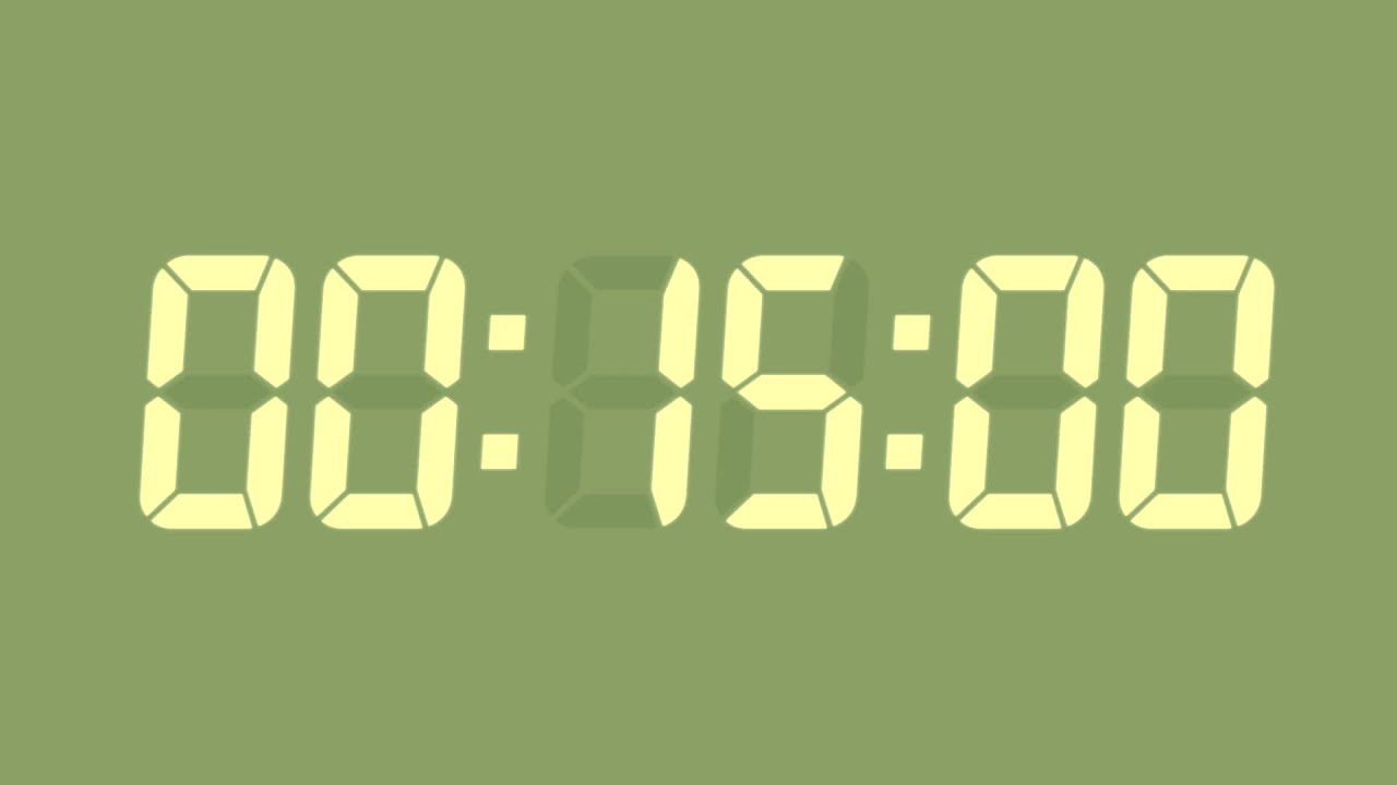 15 Minute Digital Countdown Timer | Olive Green Background | No Sounds ...