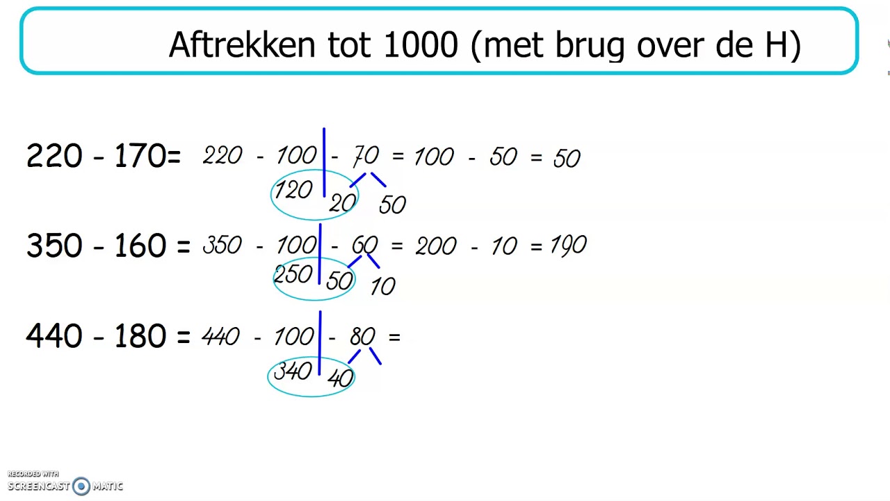 Hoofdrekenen Aftrekken tot 1000 met brug over de H - YouTube