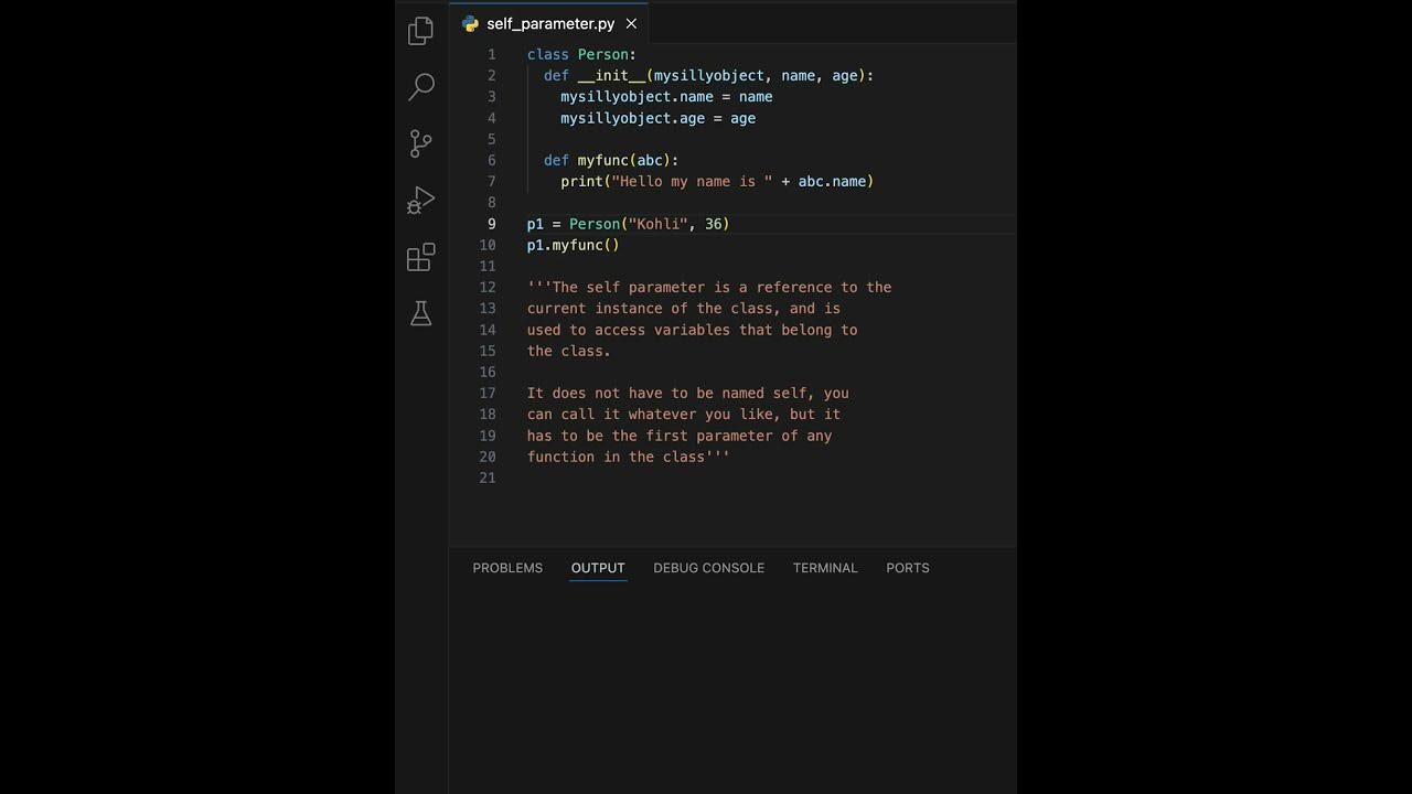 "Python Classes Simplified: Why 'self' Can Be Any Name You Choose! #coding #pythonshorts" # ...