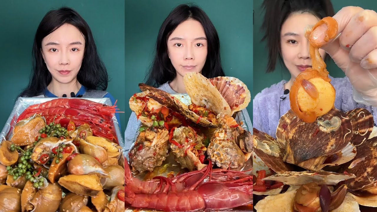 Mukbang #35:Eat seafood🦞🍤red devil shrimp🦐🍤scallops sashimi snail wife ...