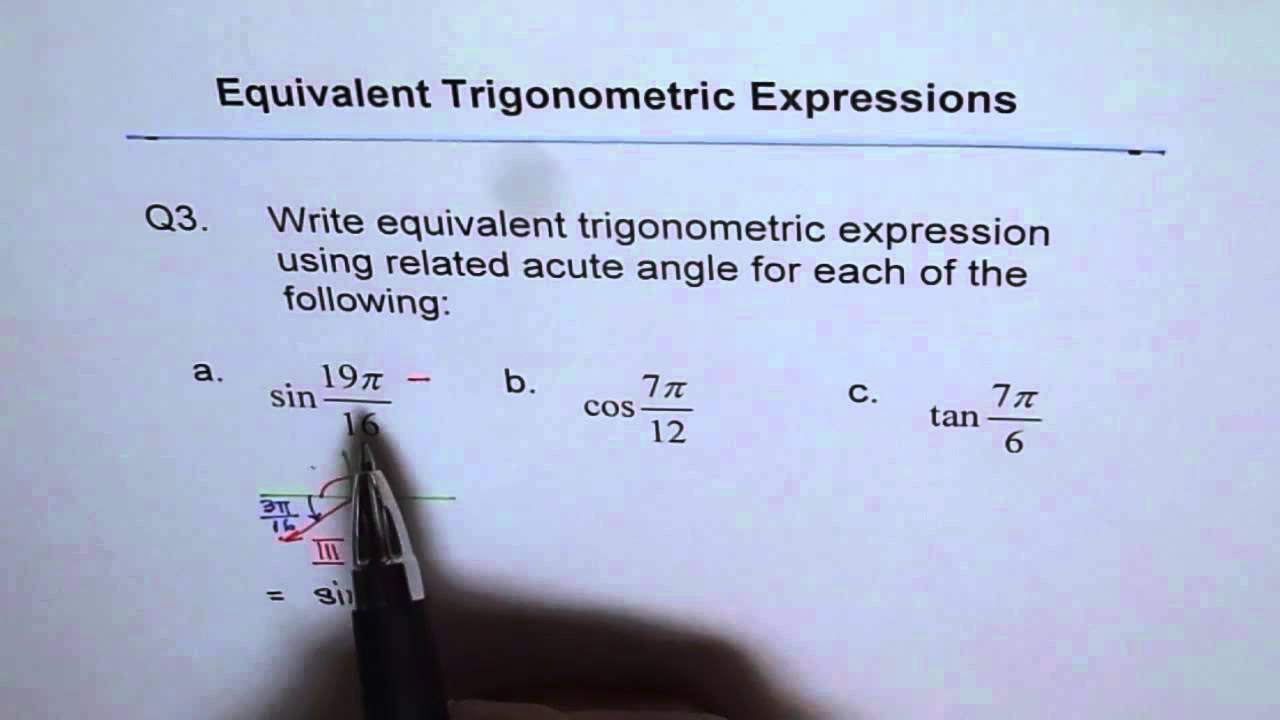 Equivalent Related Acute Angle Trig Identity Q6 P 349 Nelson Mhf4u