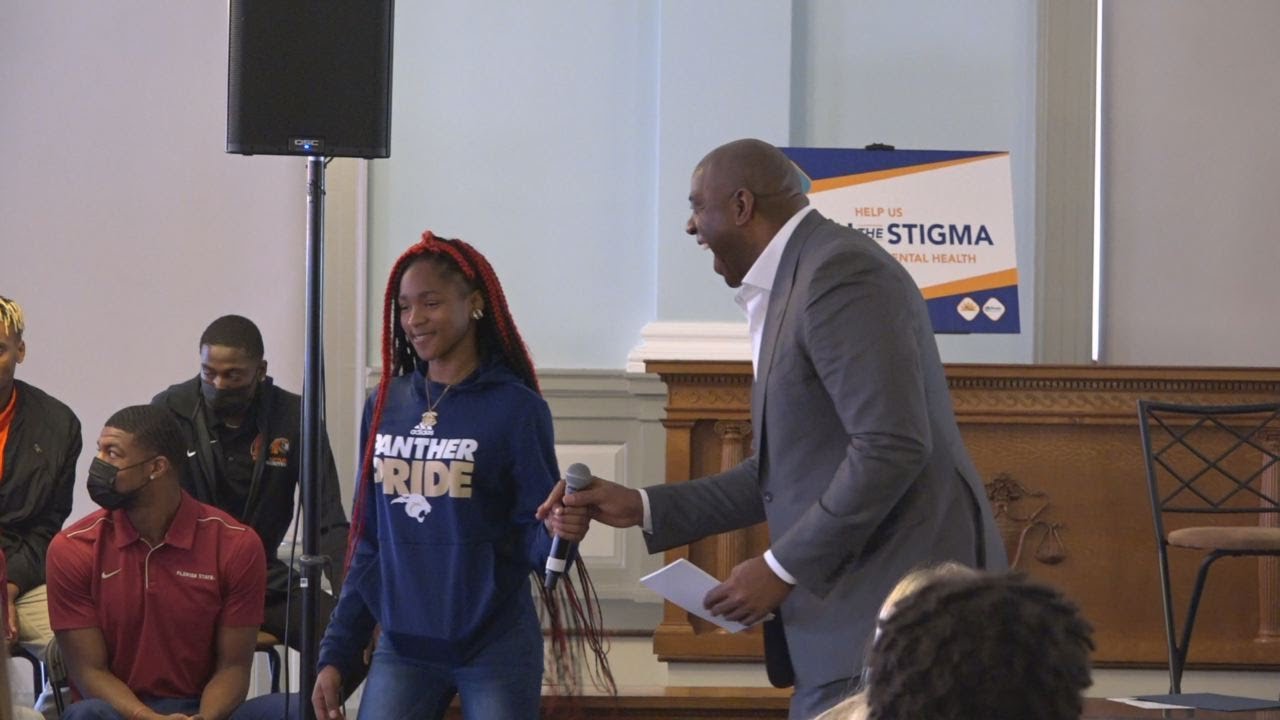 Magic Johnson Talks Mental Health With Teens at the State Capitol - YouTube
