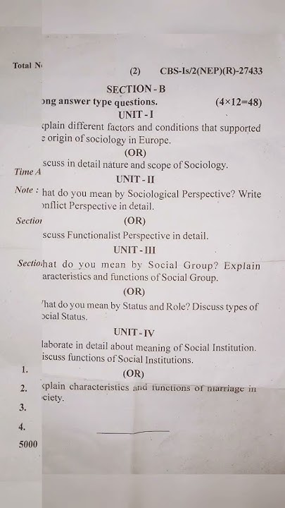 Sociology question paper (major) BA 1st semester (NEP) Jammu University ...