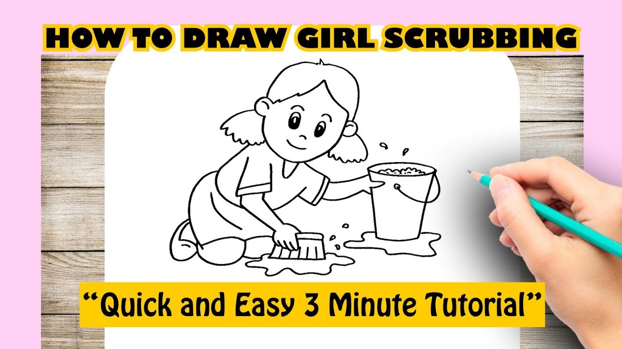 HOW TO DRAWING GIRL SCRUBBING Easy Step by Step - YouTube