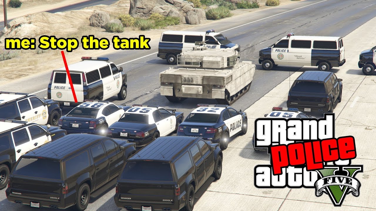 GTA 5 : BECOMING A COP ! (and pursuiting a tank!!!!!!!!) - YouTube