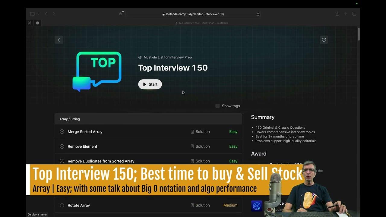 Top Algorithm Interview Questions Fully Explained: Best time to Buy and Sell Stock - YouTube