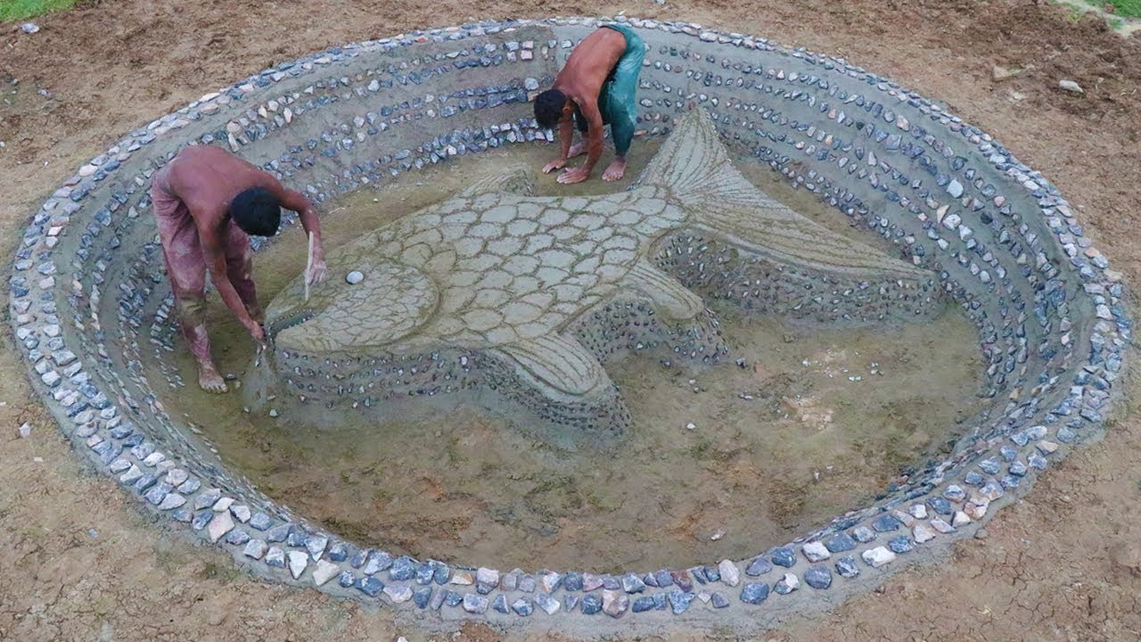 Build Stone Fish Pond Part 1 - YouTube