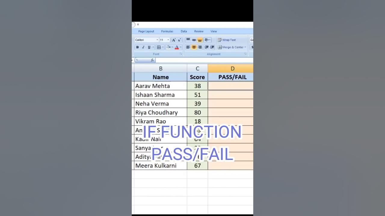 IF FUNCTION FOR PASS/FAIL #excel #shorts #exceltips #learnexcel - YouTube