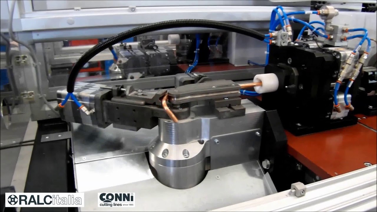 Orbital cut machine with two horizontal lanes and bending - YouTube