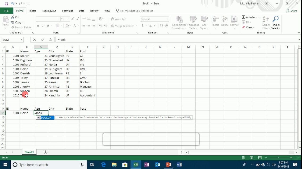 MS-Excel 2013 Lookup Function - YouTube