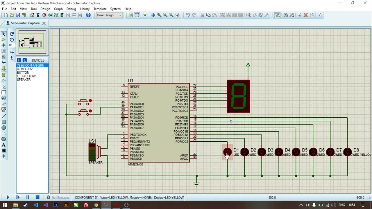 Penggunaan Button Pada Rangkaian 7Segmen, Speaker, LED, dan ATMEGA32 - PROTEUS 8 PRO ...