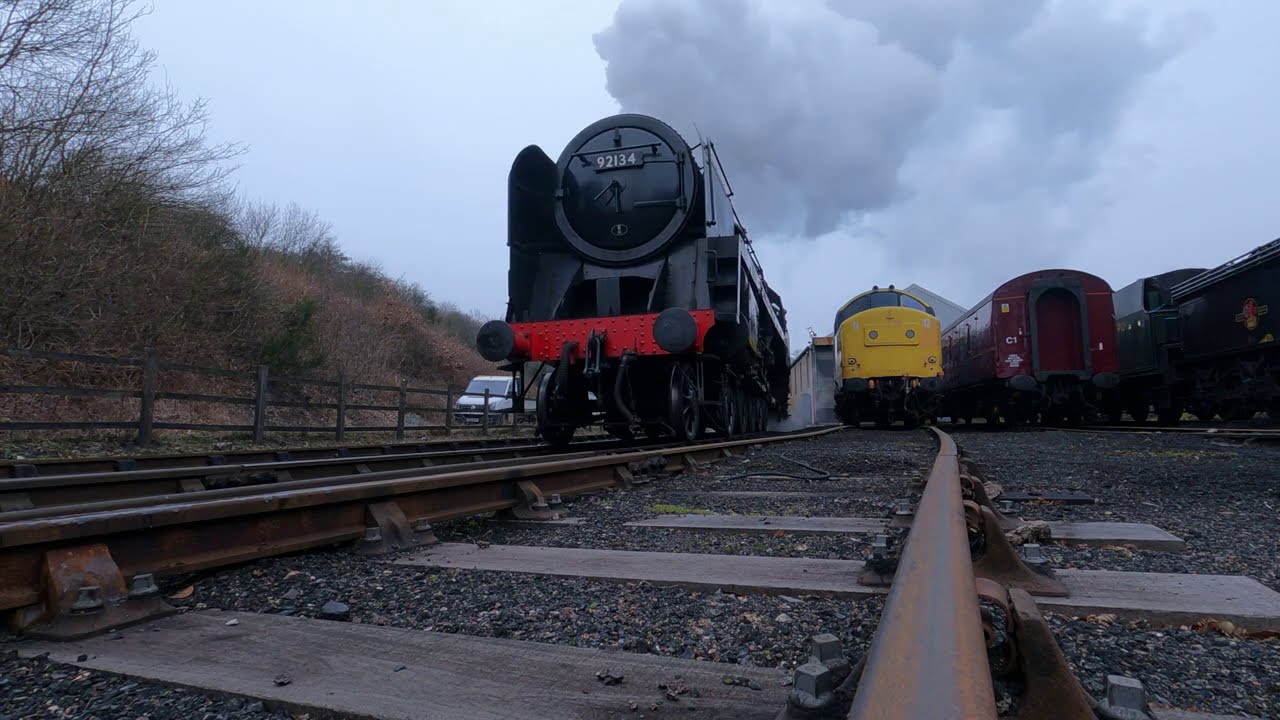 NYMR - 9F No. 92134 moves around the yard after passing its in steam ...