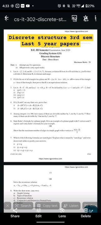 Discrete structure rgpv last year question paper | discrete structure ...